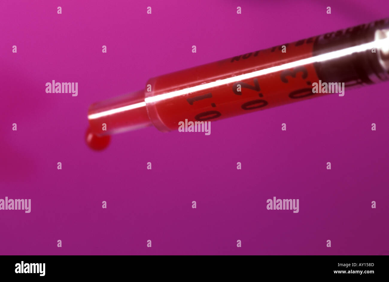 Syringe with a drop of blood Stock Photo - Alamy