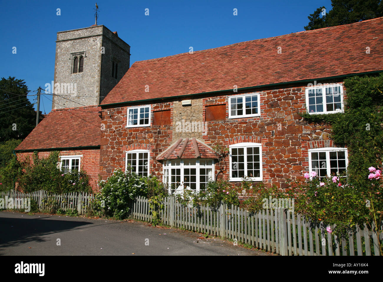 Cottage and village church of Trottiscliffe on the North Downs of Kent ...