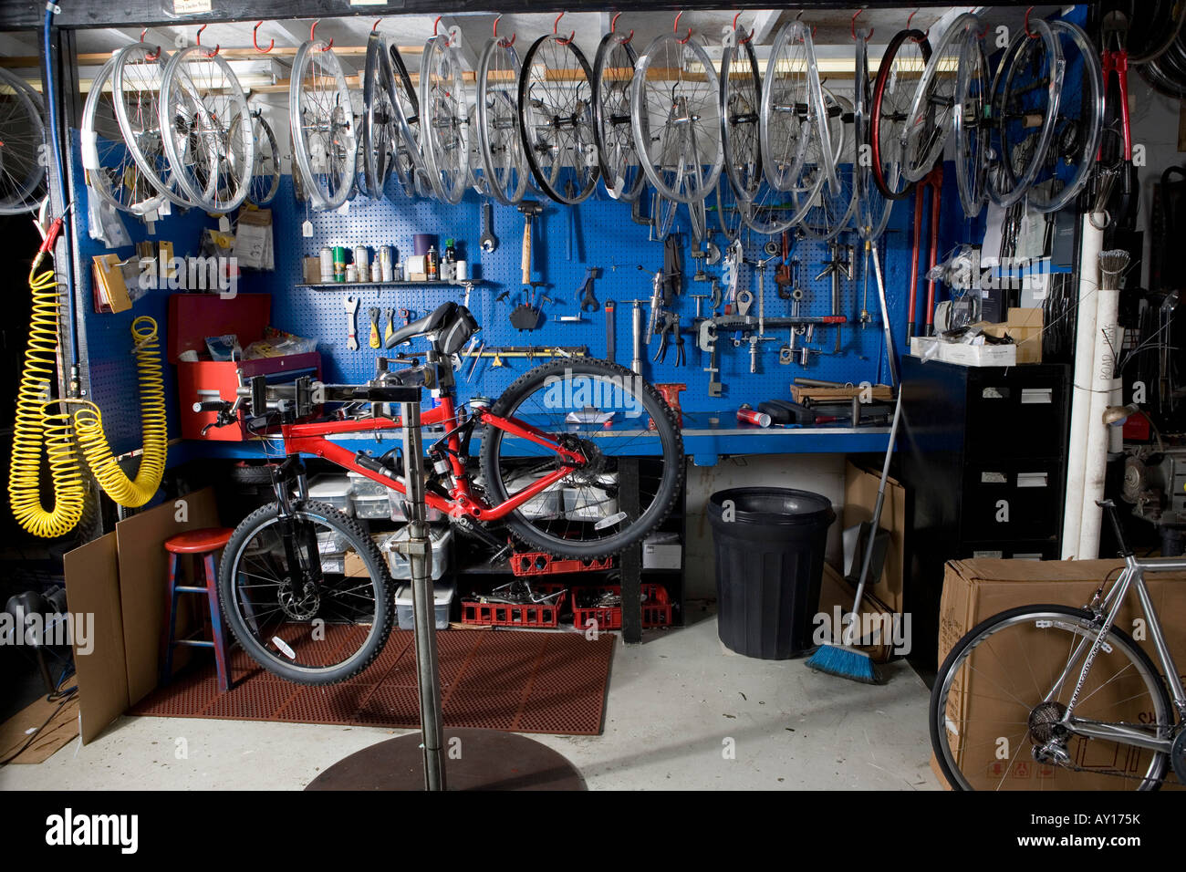 Bicycle in a workshop Stock Photo - Alamy