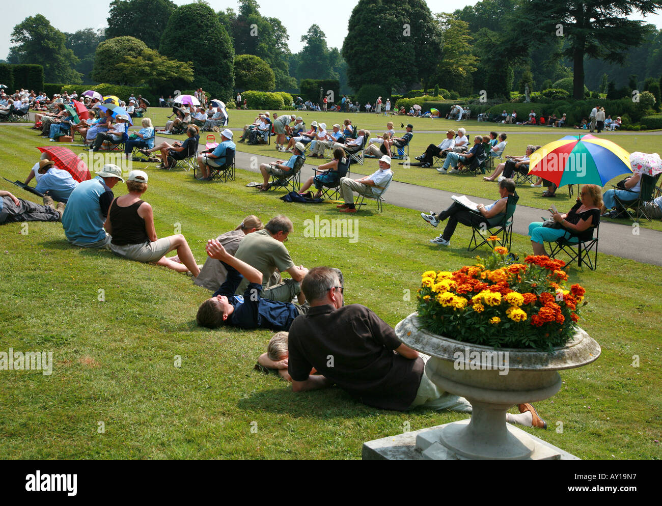 Summer gathering on the lawn of Brodwell Hall Doncaster England Stock ...