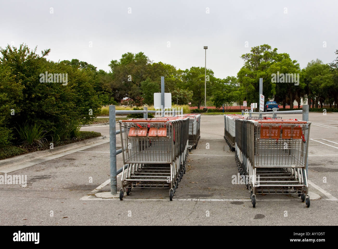 Shopping Cart Holding Area in Shopping Center Parking Lot Stock Photo ...