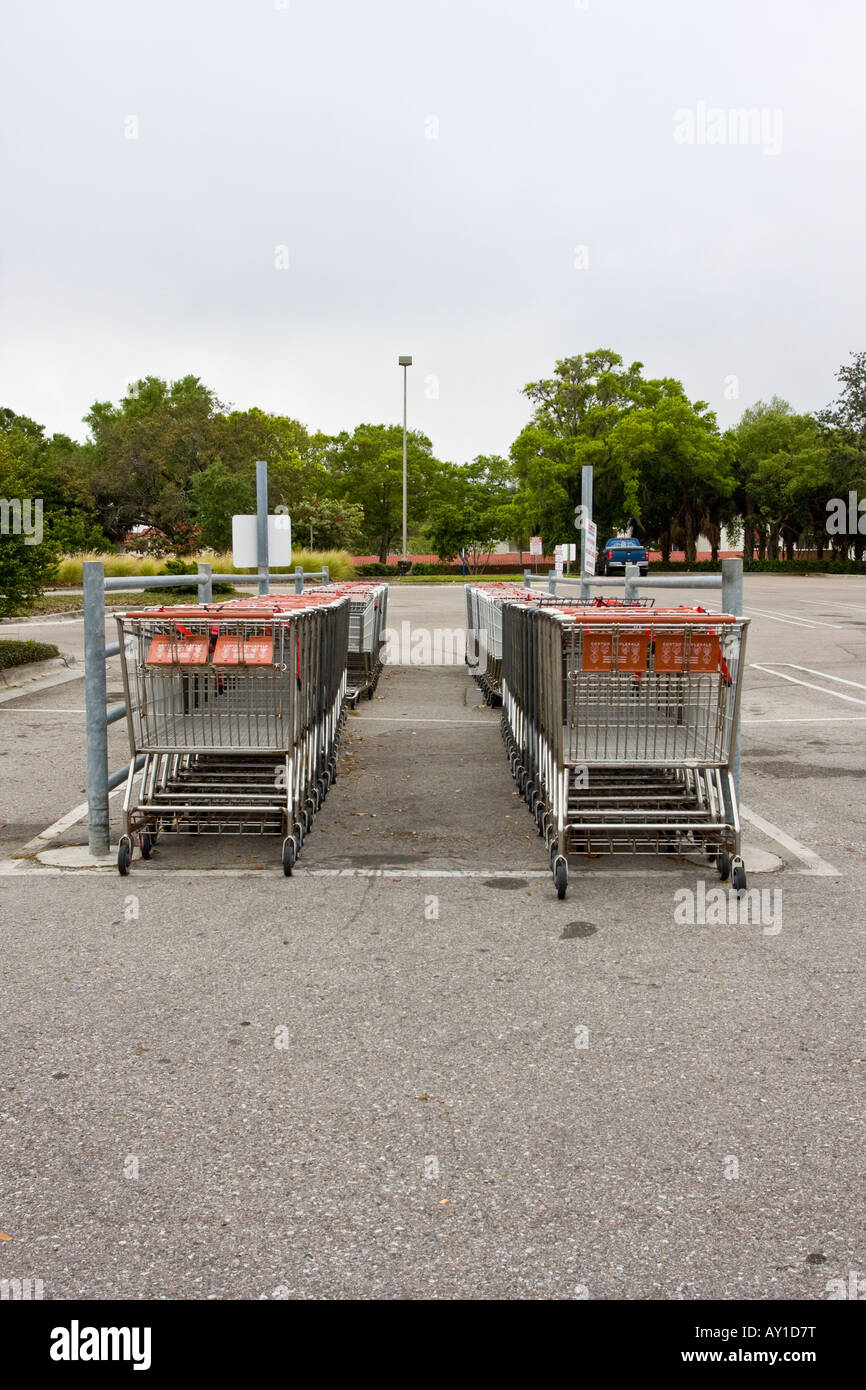 Shopping Cart Holding Area in Shopping Center Parking Lot Stock Photo ...