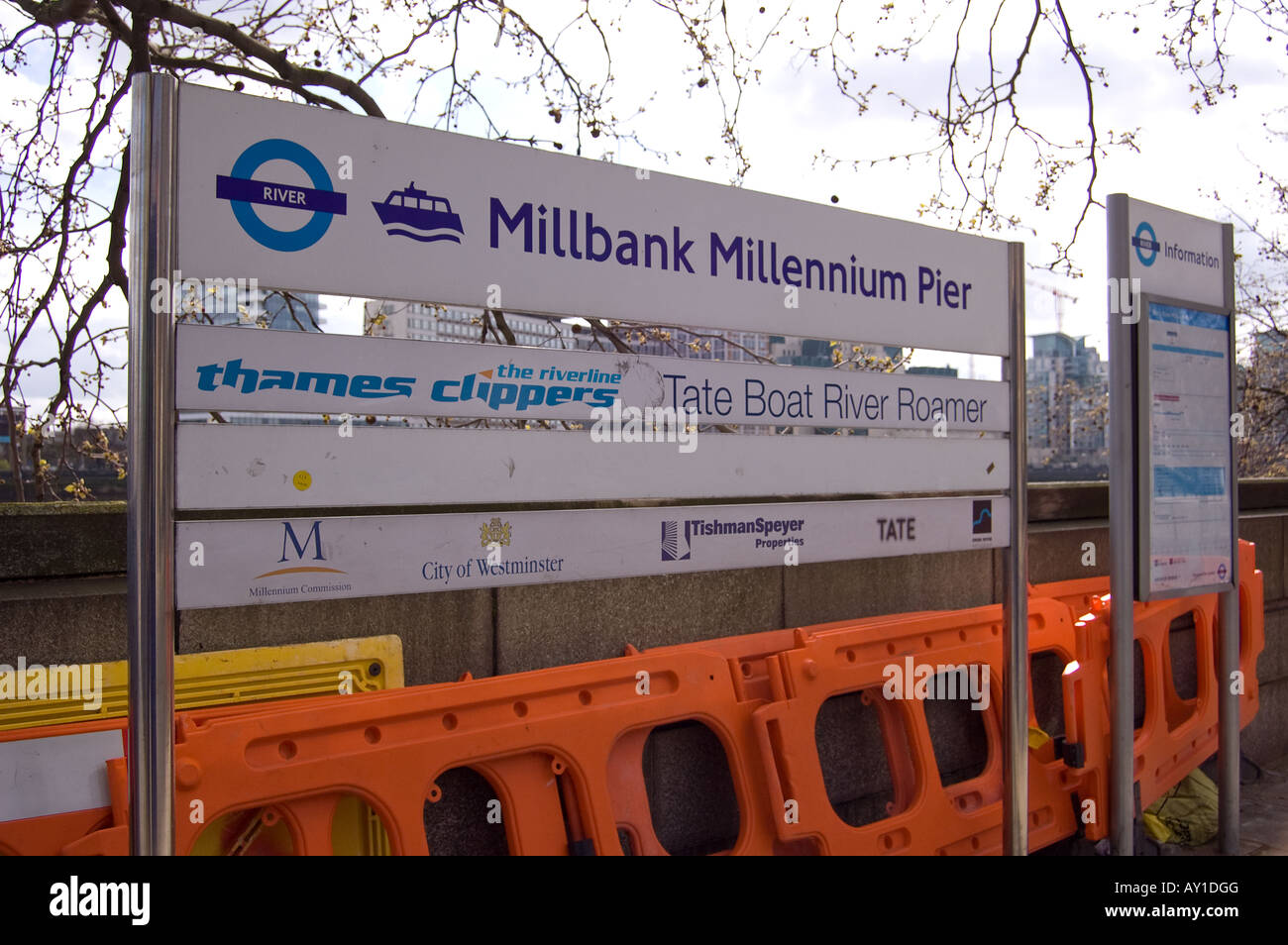 The Millbank Millenium Pier Sign Stock Photo - Alamy