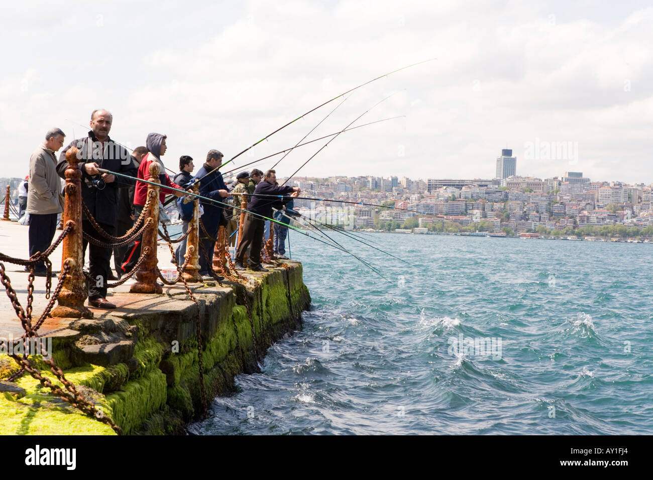 Men fishing on the Bosphorus Strait in Istanbul, Turkey Stock Photo - Alamy