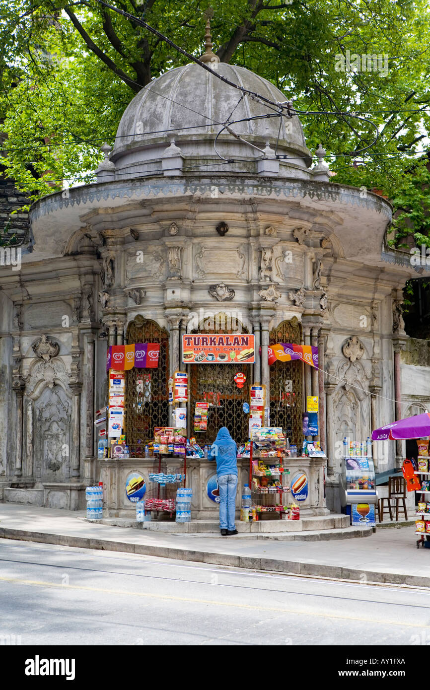 A market stall set up in an old architectural structure in Istanbul ...