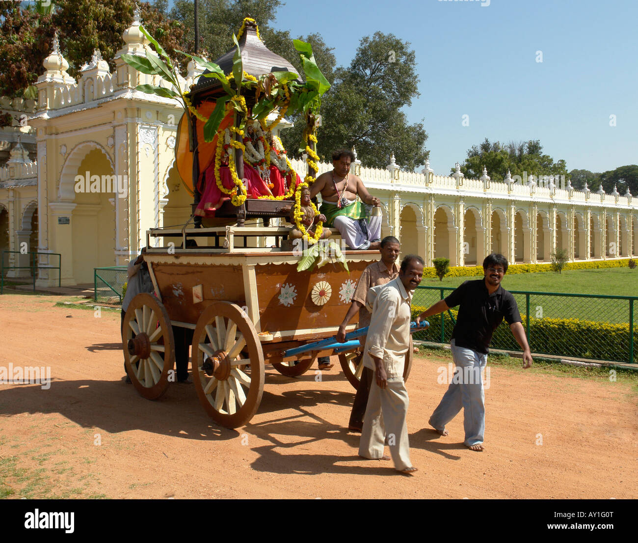 hindu temple cart being pulled around the temples in the grounds of the ...