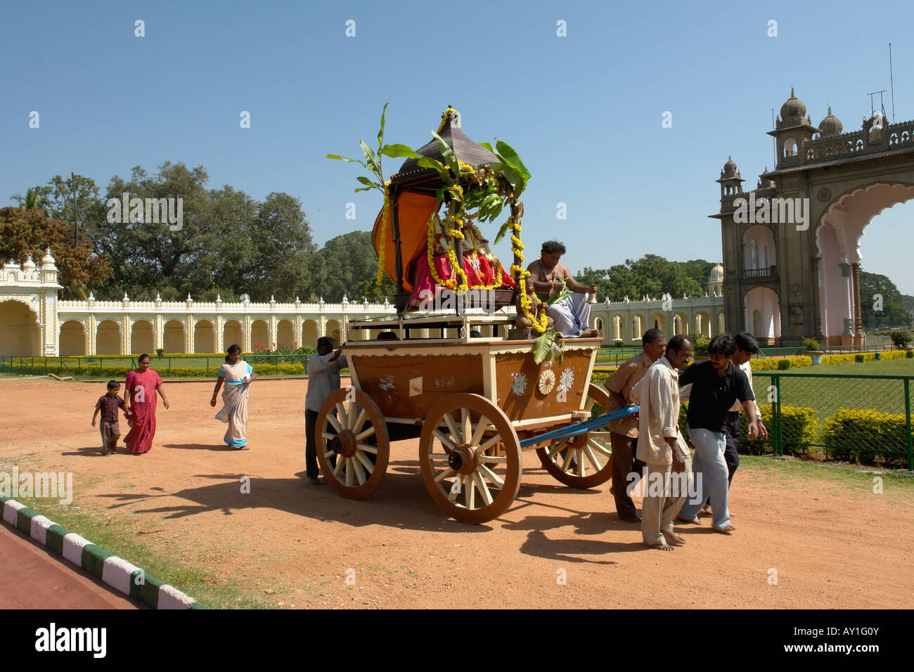 temple cart and god being pulled around the palace grounds at mysore ...
