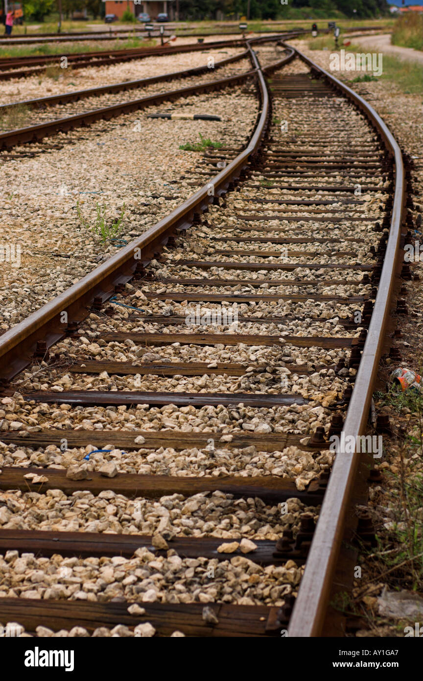 Railway tracks on curve Stock Photo - Alamy
