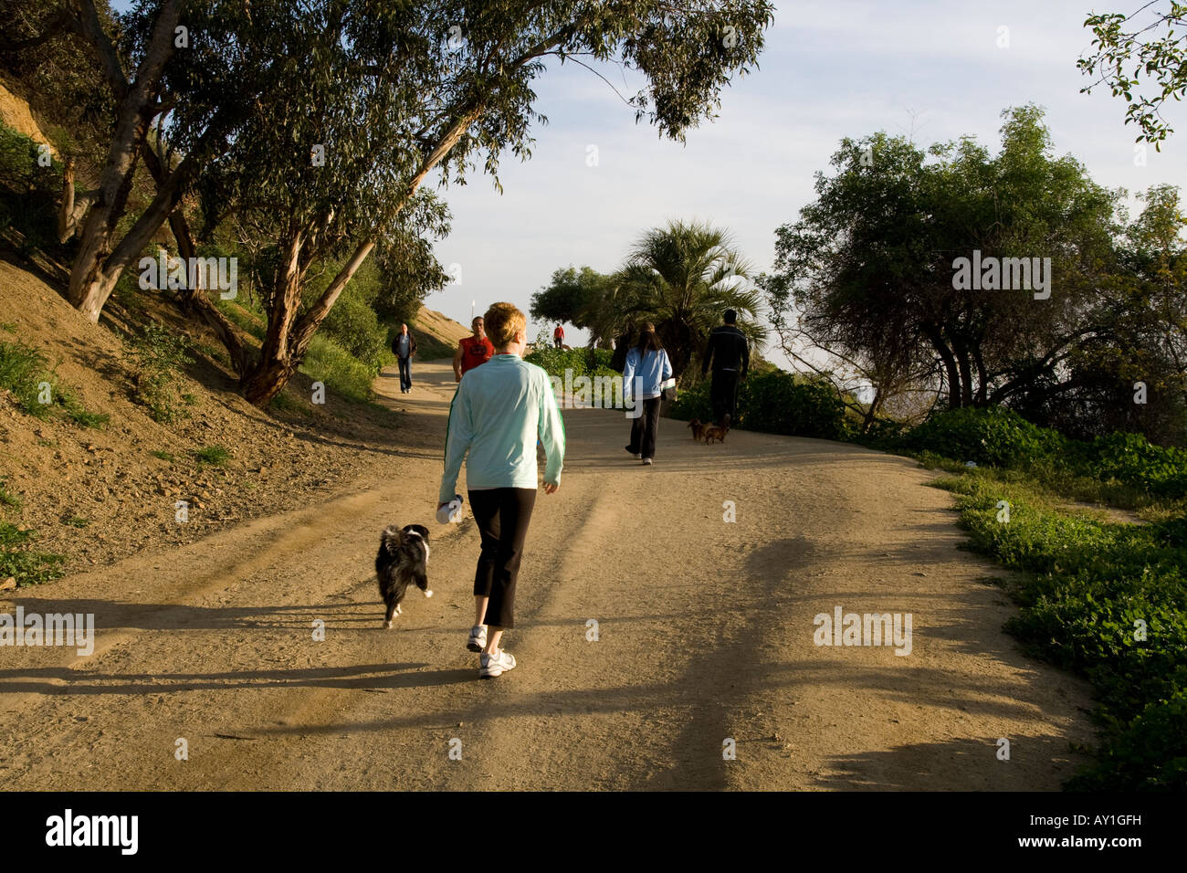 people hiking on a canyon path in Runyon Canyon in the hollywood hills ...