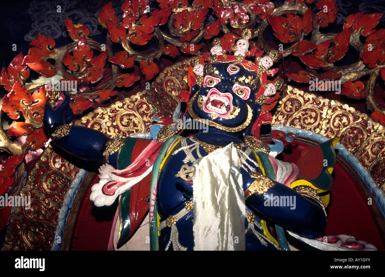 India Darjeeling West Bengal Aloo Bari Buddhist monastery demon figure ...