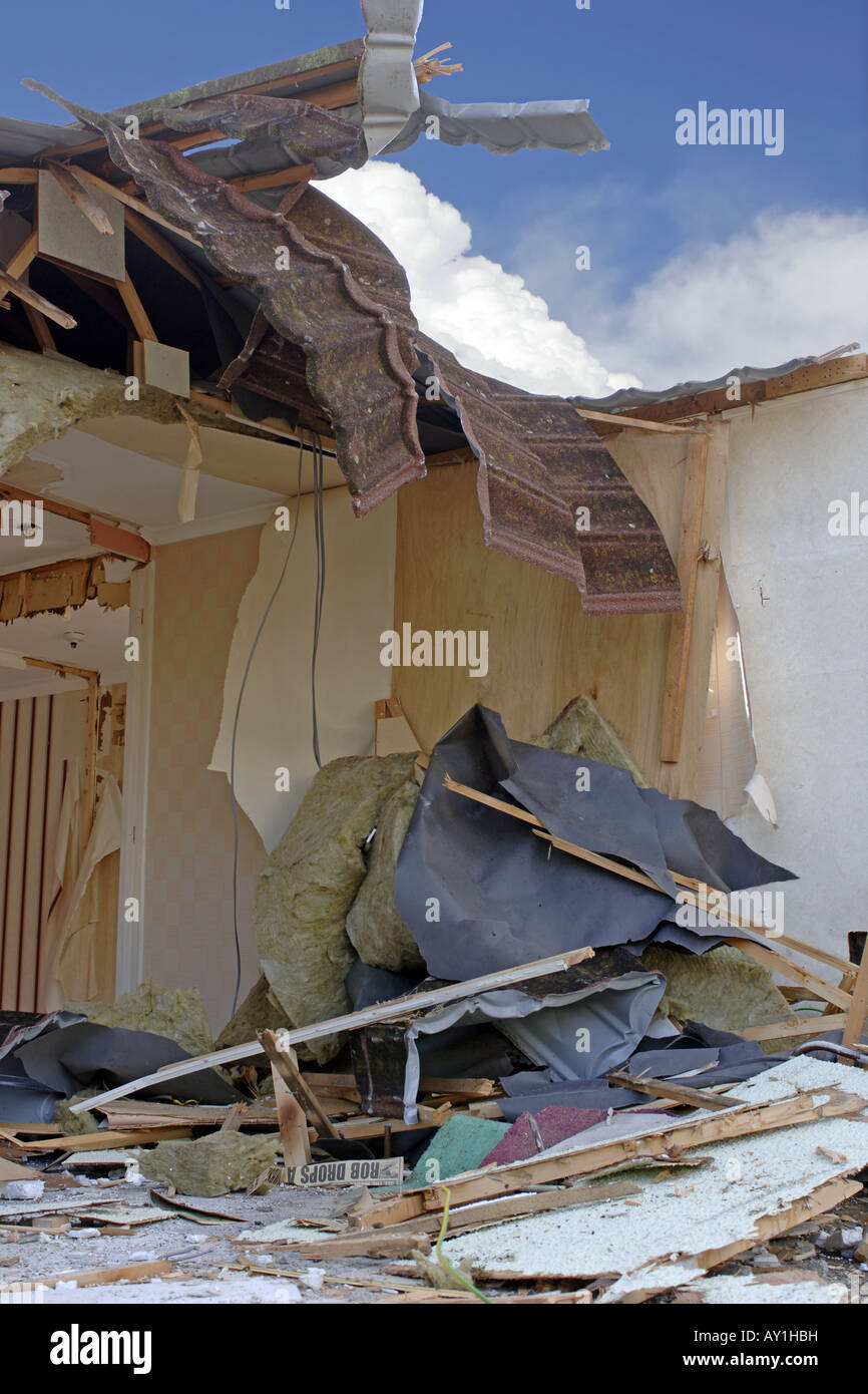 Devastation of a wrecked home after a freak tornado storm Stock Photo ...