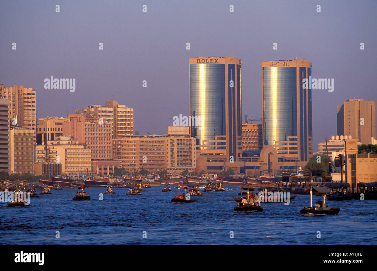 Abra ferries crossing Dubai Creek Deira Dubai United Arab Emirates ...
