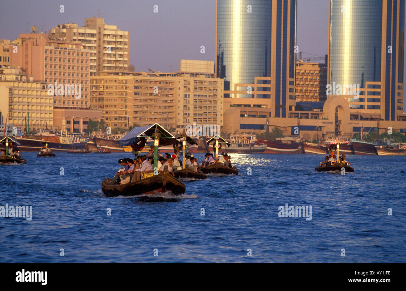 Abra ferries crossing Dubai Creek Deira Dubai United Arab Emirates ...