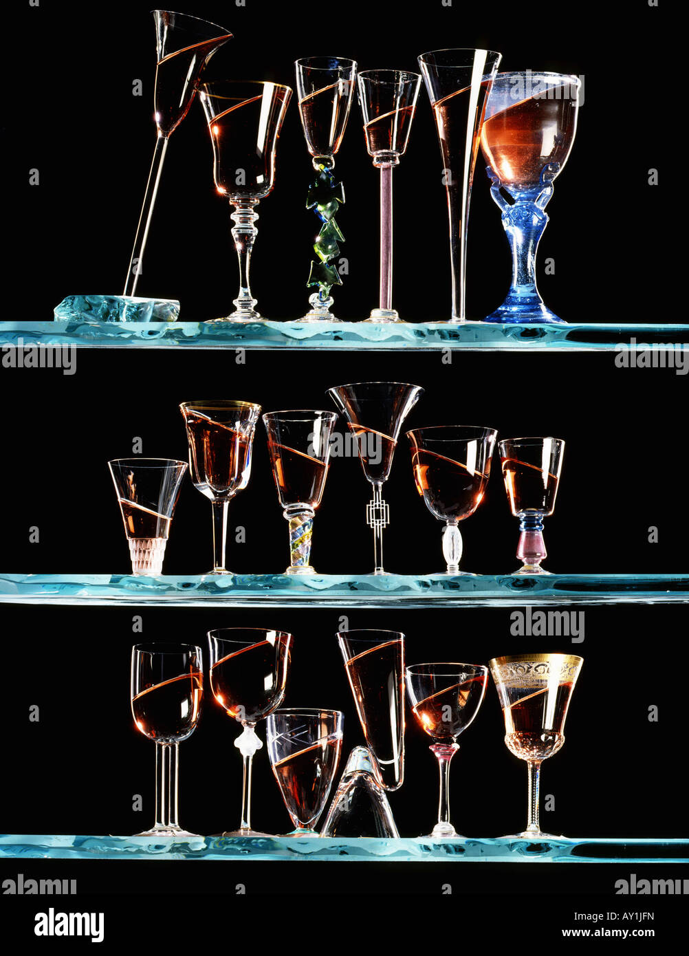 Glassware and glasses design, with angled wine Stock Photo - Alamy