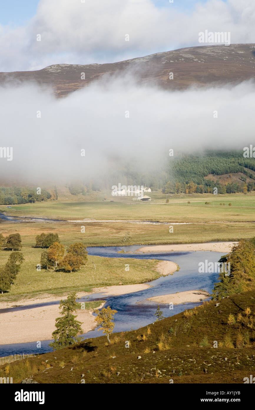 Inversion layer over River Dee Scotland at Mar Lodge Estate, Royal ...