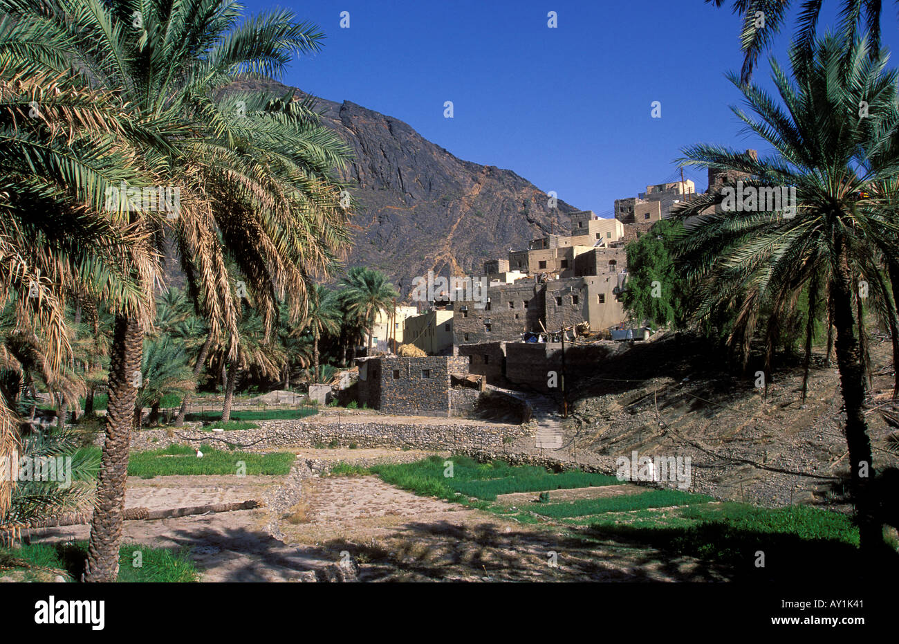 Bilad Sayt village Wadi Bani Hajar Mountains Oman Stock Photo - Alamy