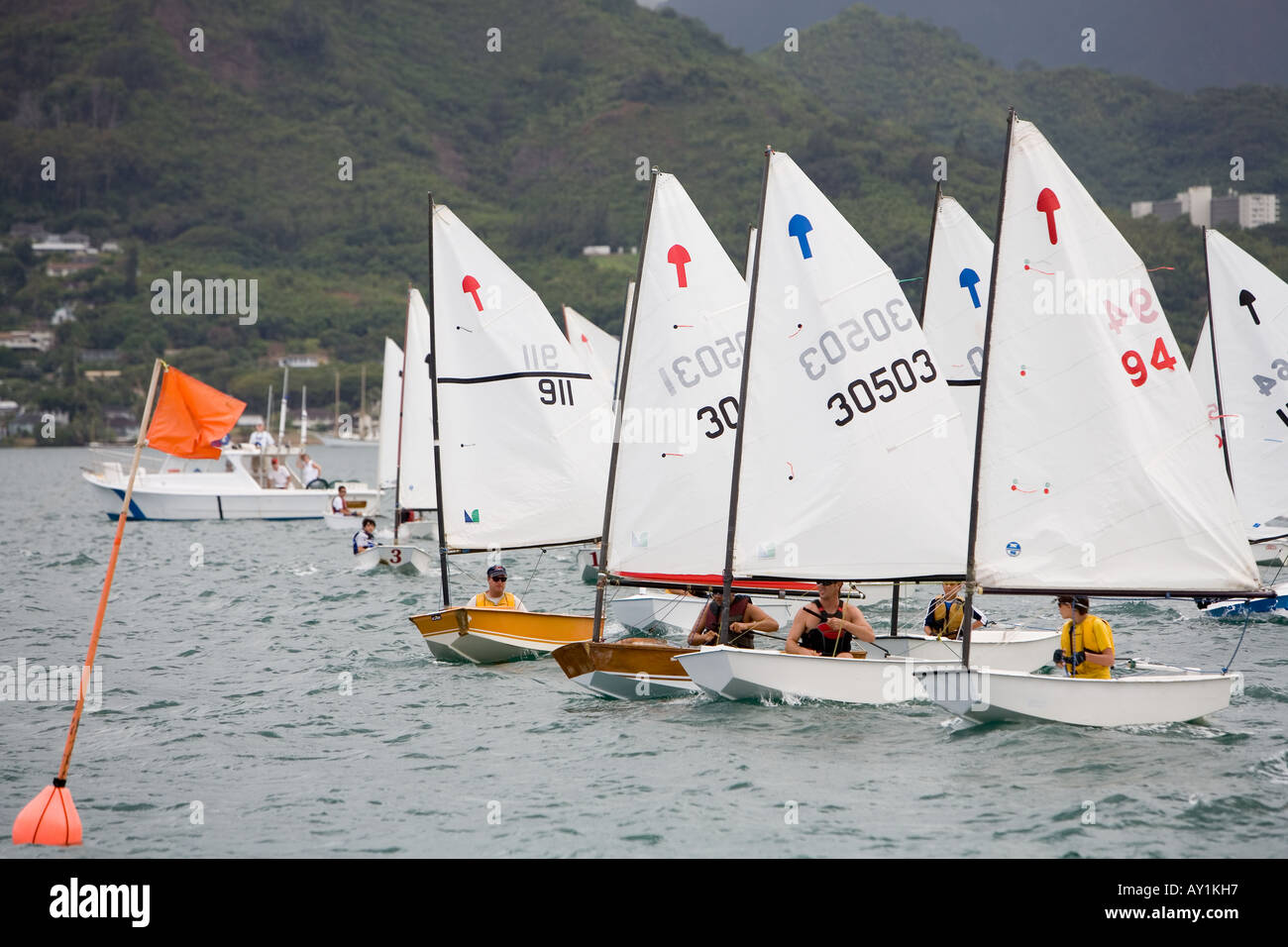 Yachts jockeying for position at the start of an El Toro yacht race ...
