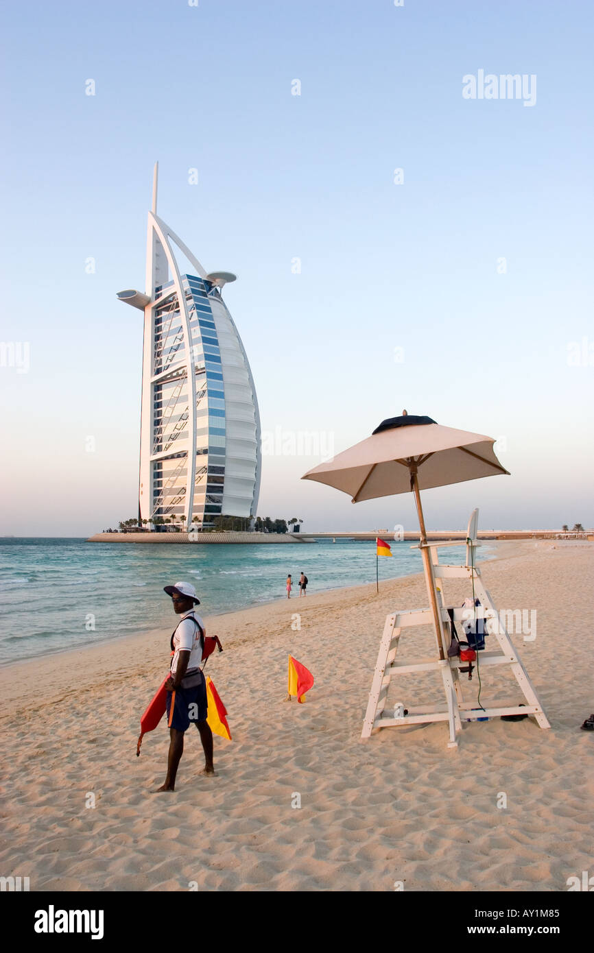 lifeguard at the beach Burj Al Arab hotel Dubai United Arab Emirates ...