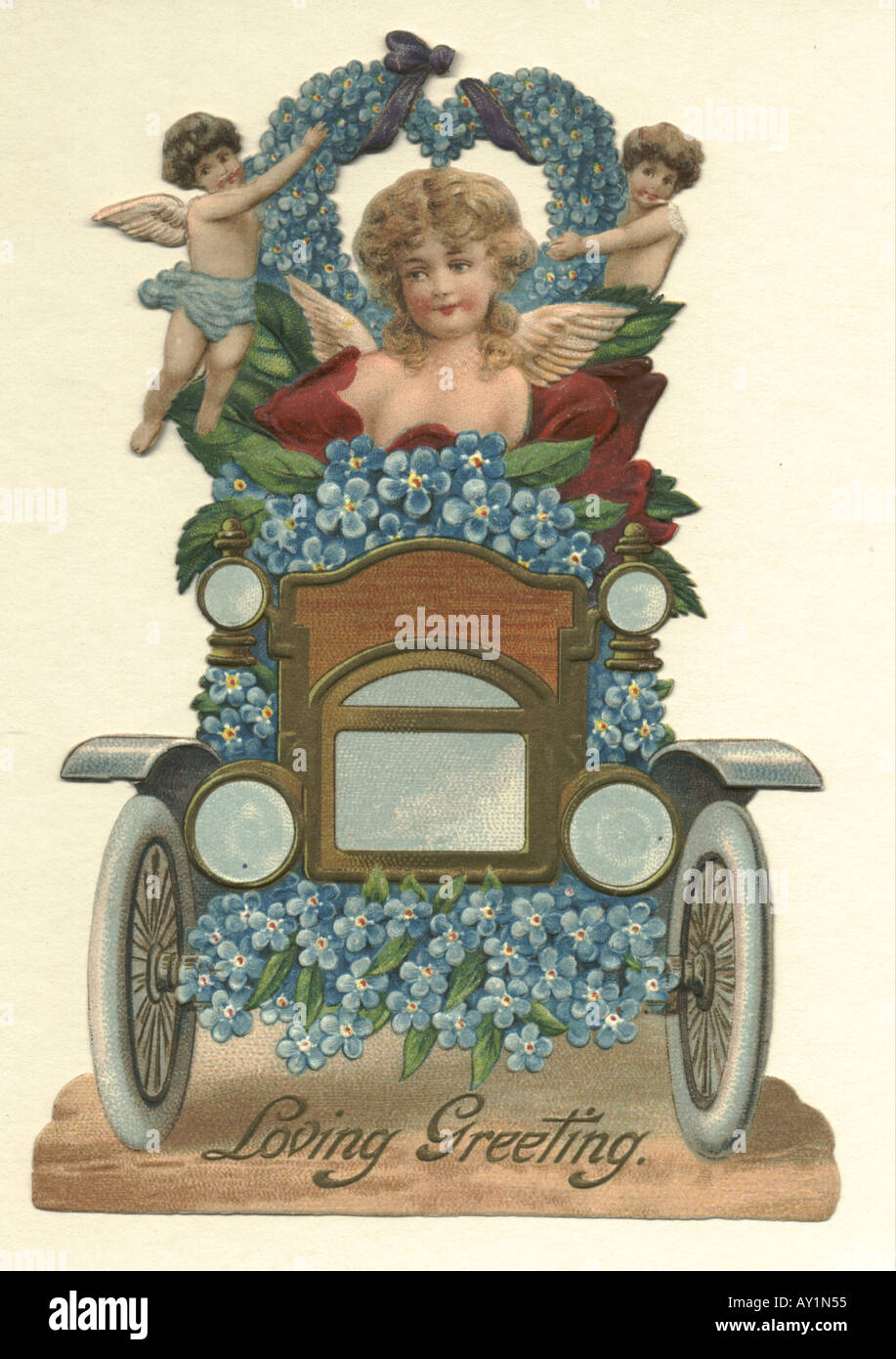 Valentine card of Cupid in motor car circa 1910 Stock Photo - Alamy
