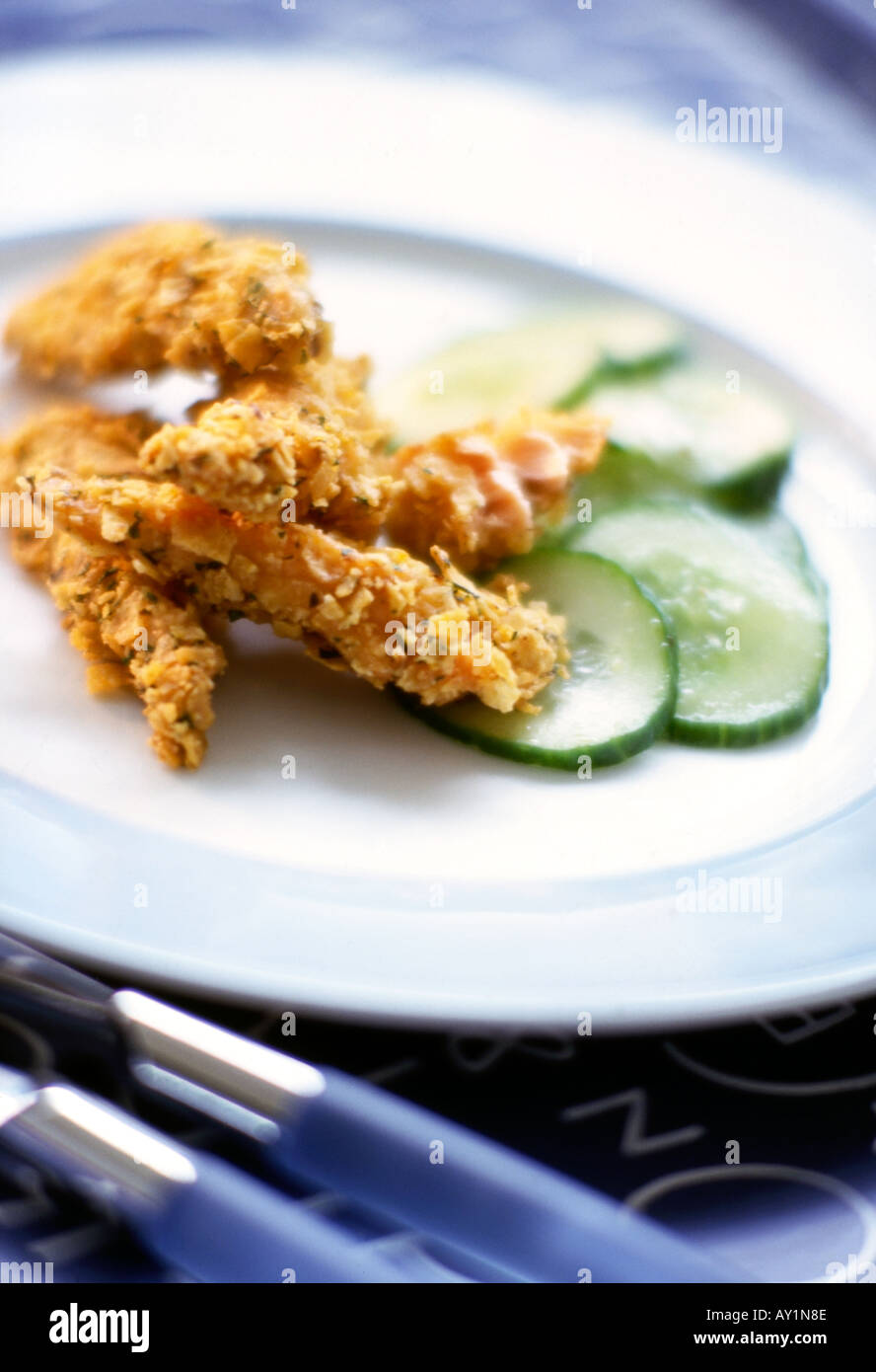 Home made chicken nuggets to tempt children to eat healthy food Stock ...