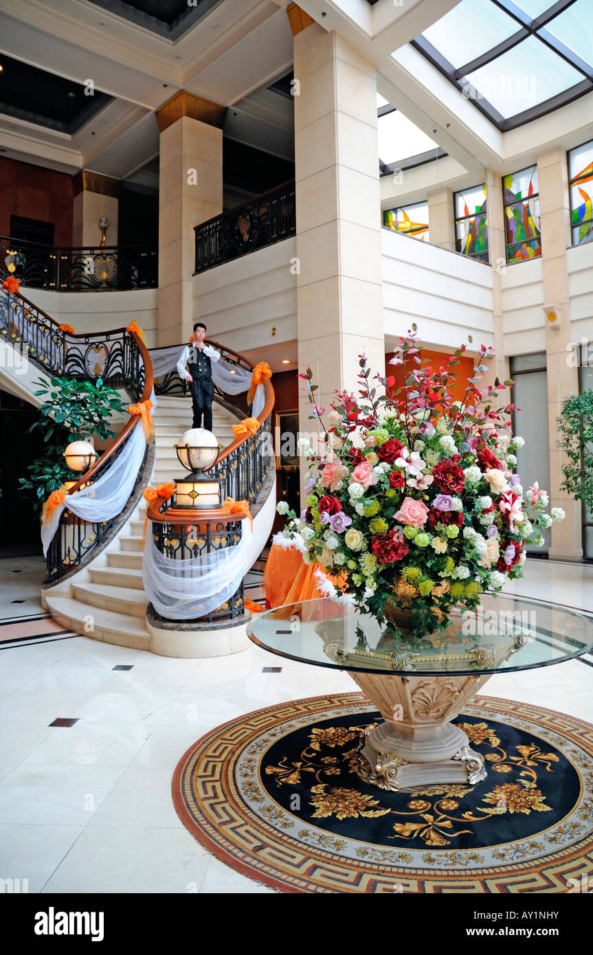 Lobby of Anting Villa Hotel, Shanghai. This is a hotel in the French Concession area of Shanghai ...
