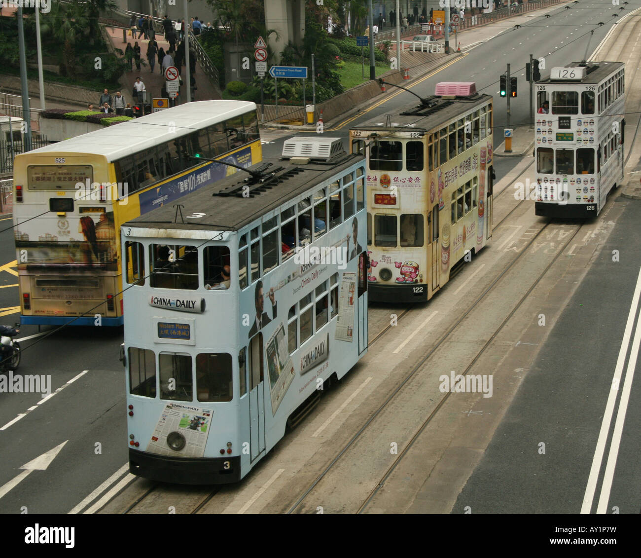 elevated view of Hong Kong Trams April 2008 Stock Photo - Alamy