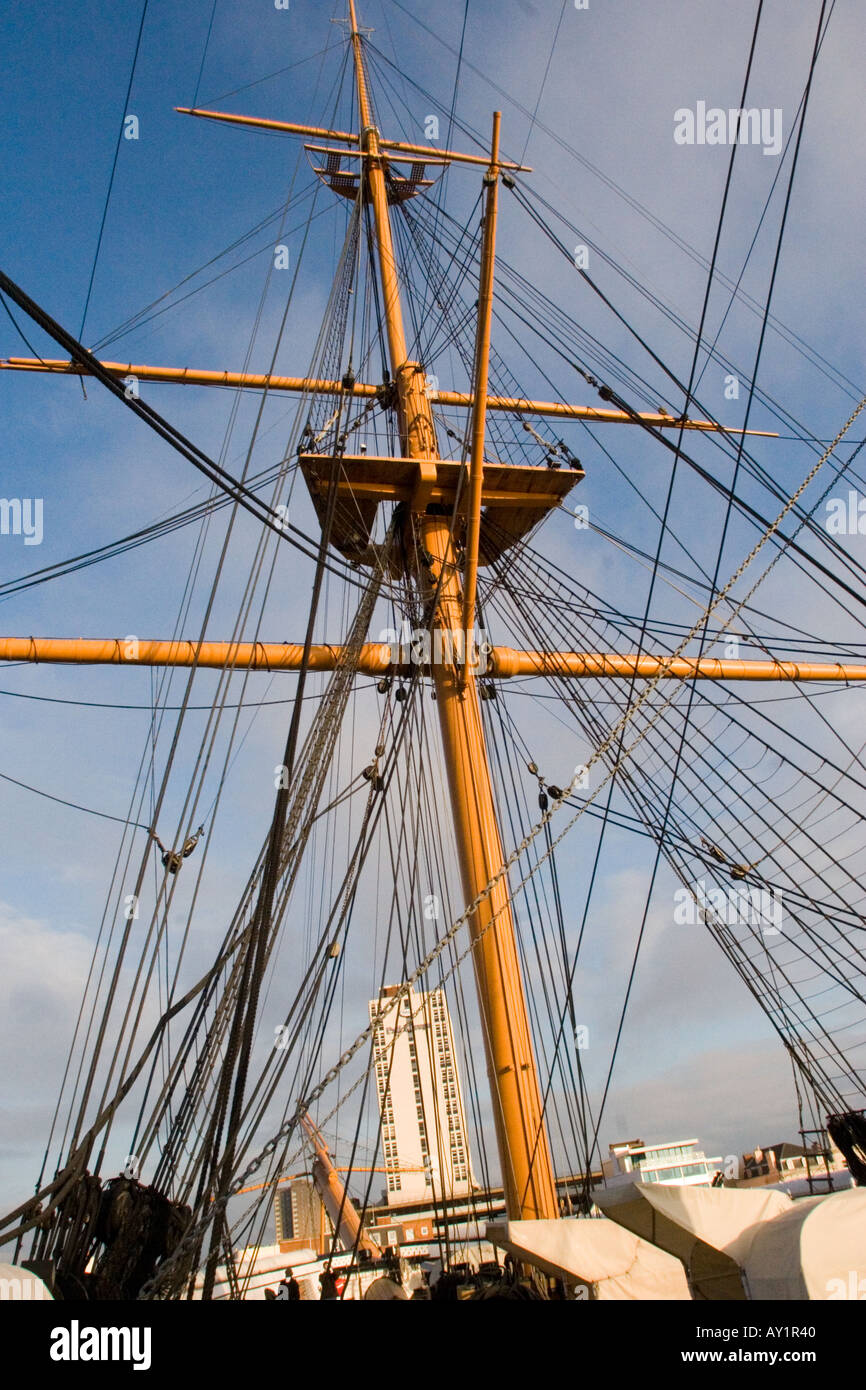 The Masts and rigging on HMS Warrior, launched in 1860, in Portsmouth ...