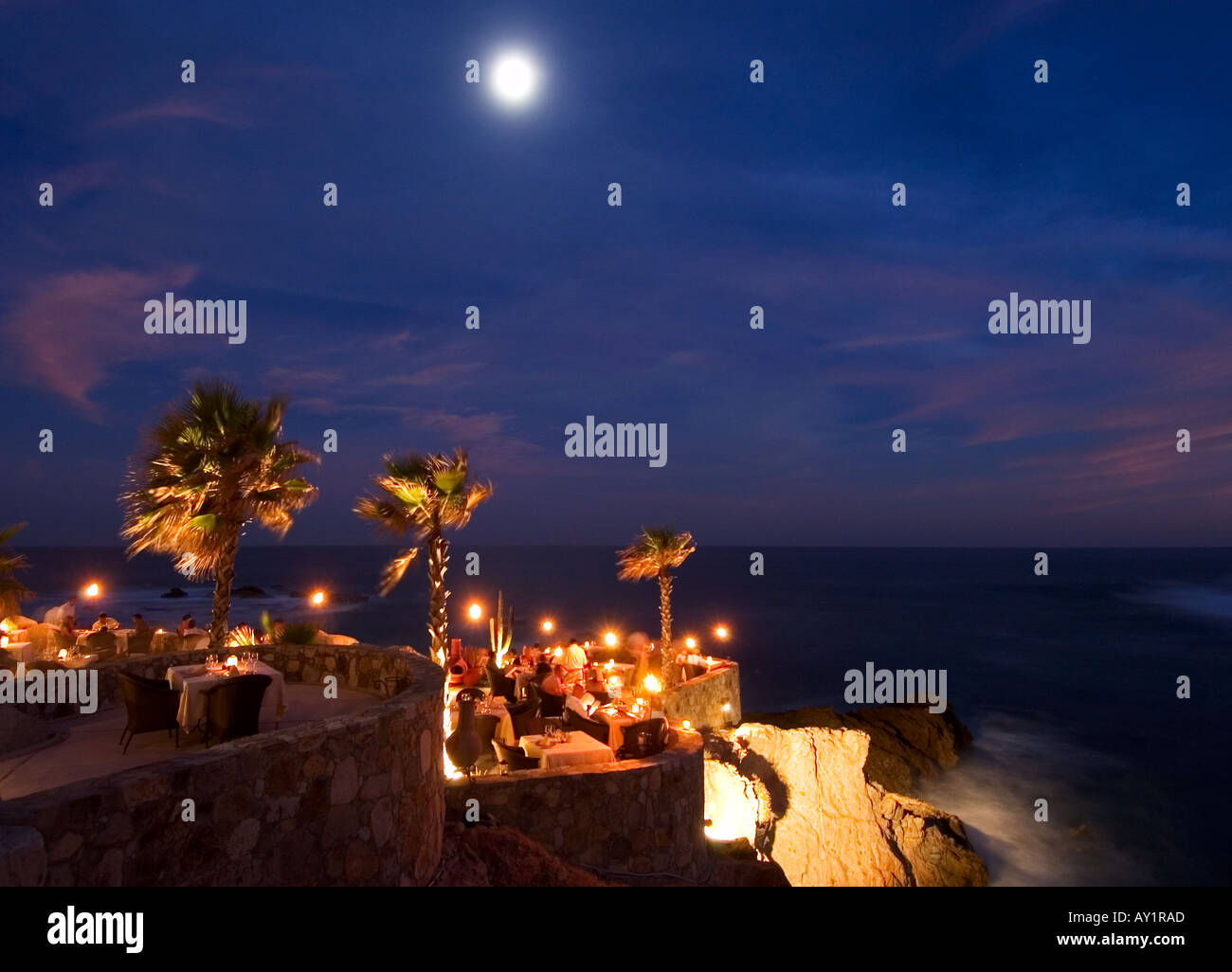 Full moon Cliffside dining at Esperanza Resort at Punta Ballena Cabo ...