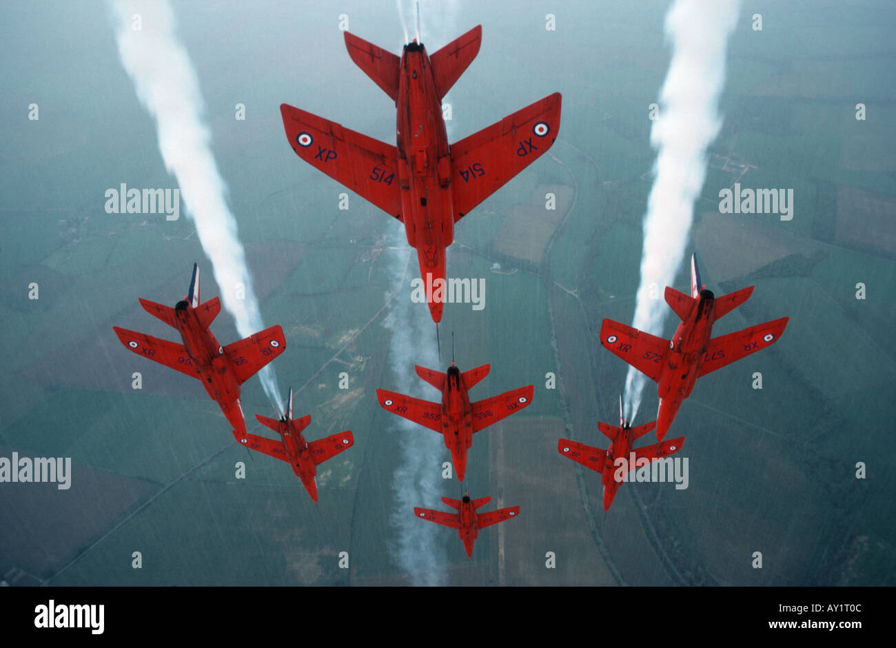 Red Arrows aerobatic team with Gnat aircraft, pre 1980 Stock Photo - Alamy
