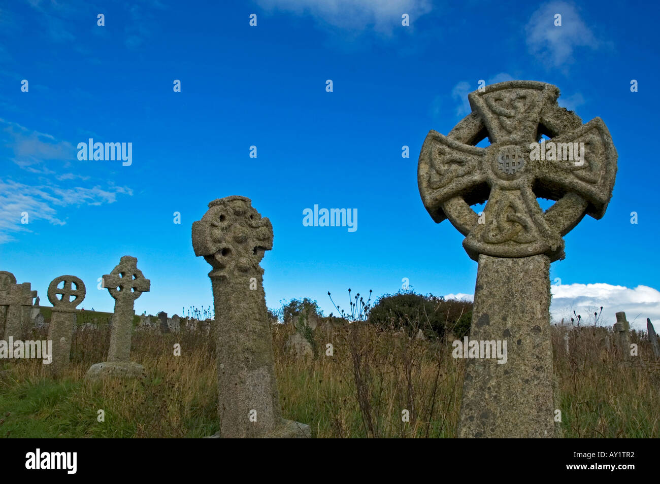 traditional celtic crosses in a graveyard in cornwall,england Stock ...