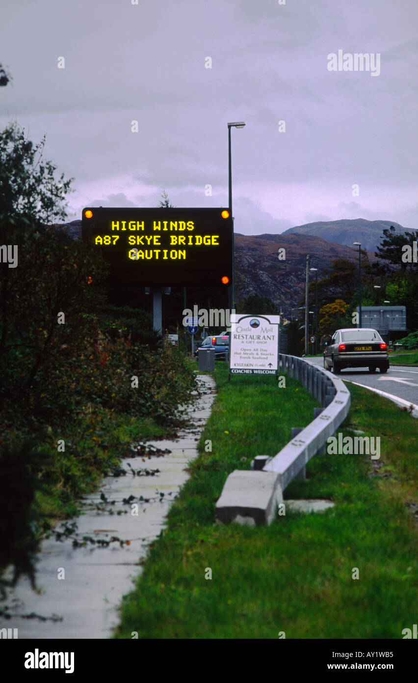 Skye bridge weather warning sign on the Isle of Skye in Scotland UK ...