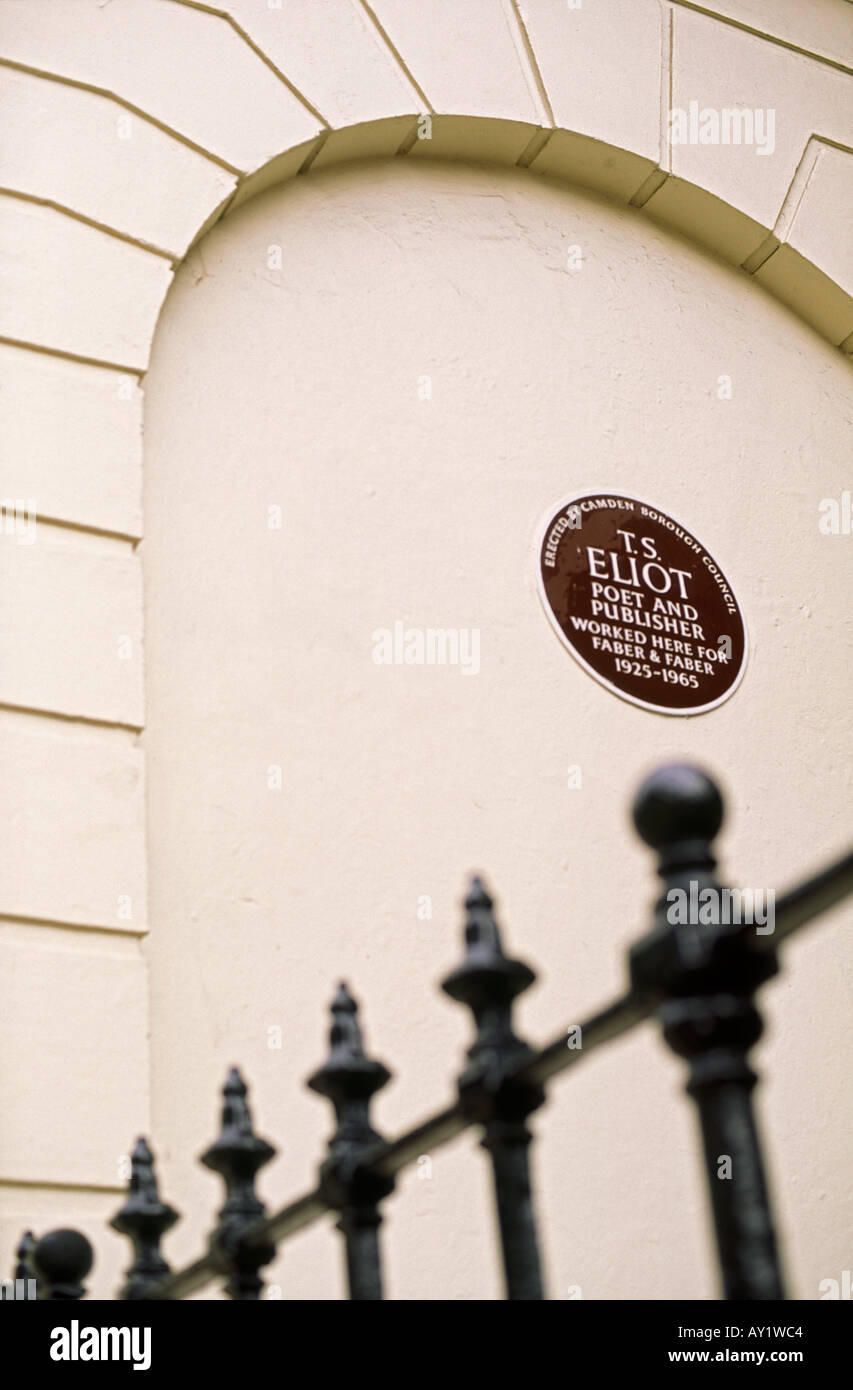 Poet and publisher T S Eliot plaque mounted on the Faber building at ...
