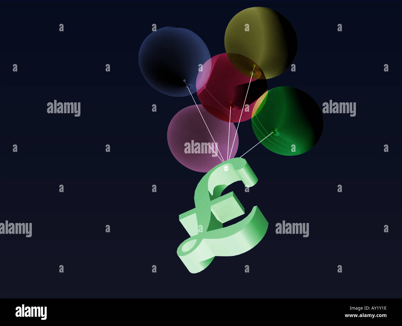 Conceptual image showing a pound sign being lifted by balloons with ...