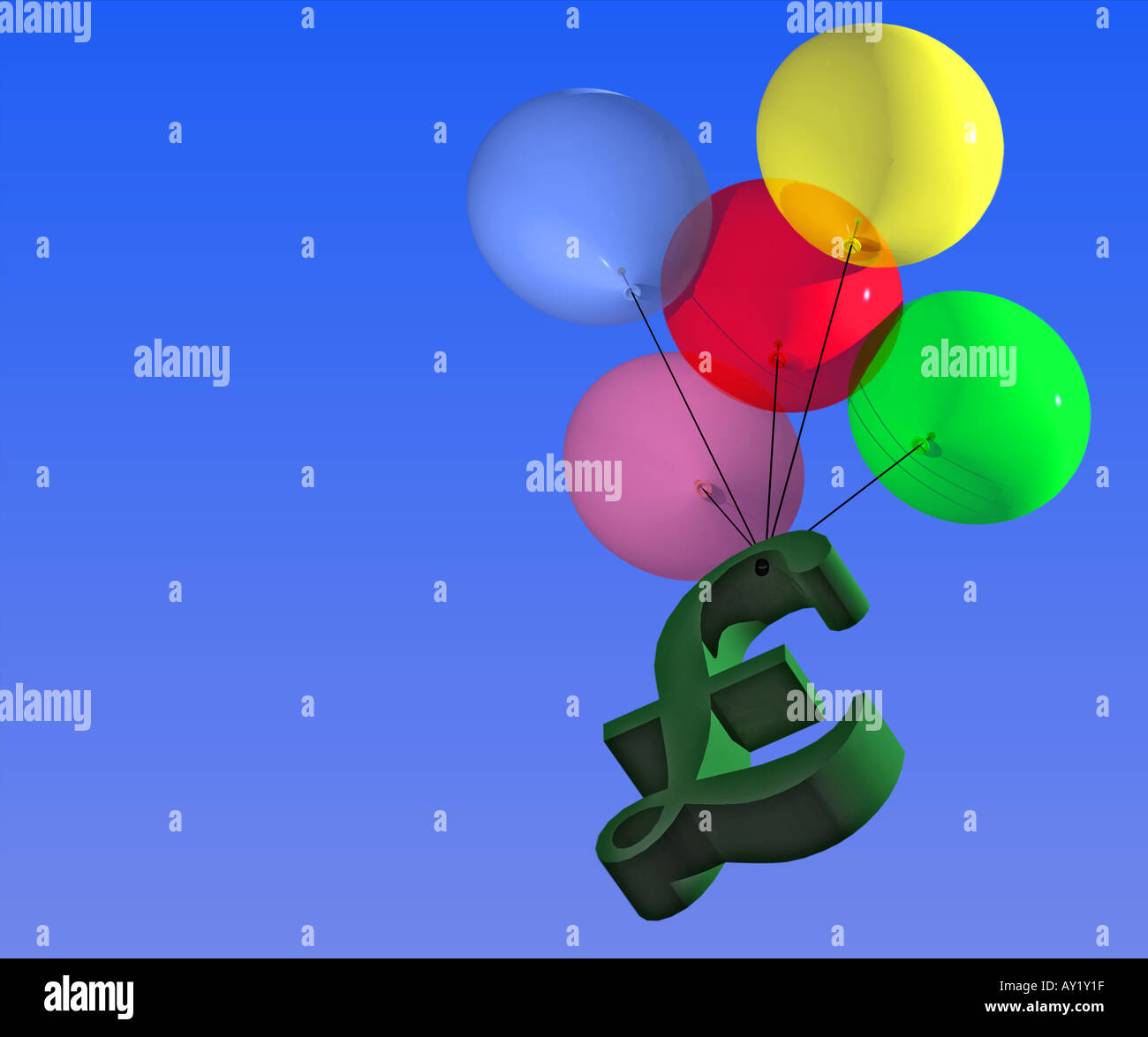 Conceptual image showing a pound sign being lifted by balloons Stock ...