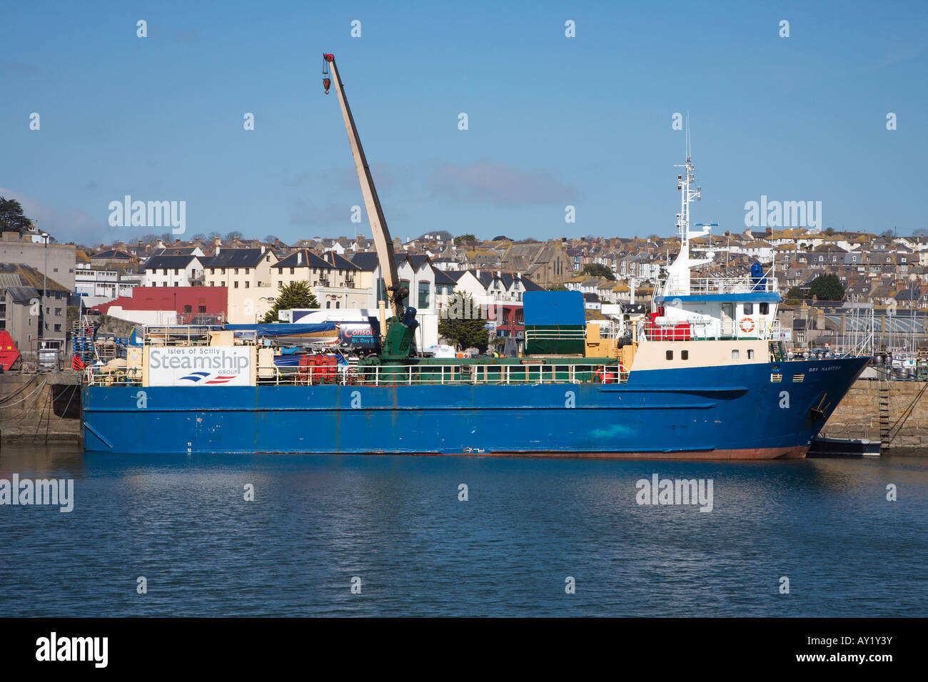 Isles of Scilly Steamship Company cargo ship Gry Maritha in Penzance ...