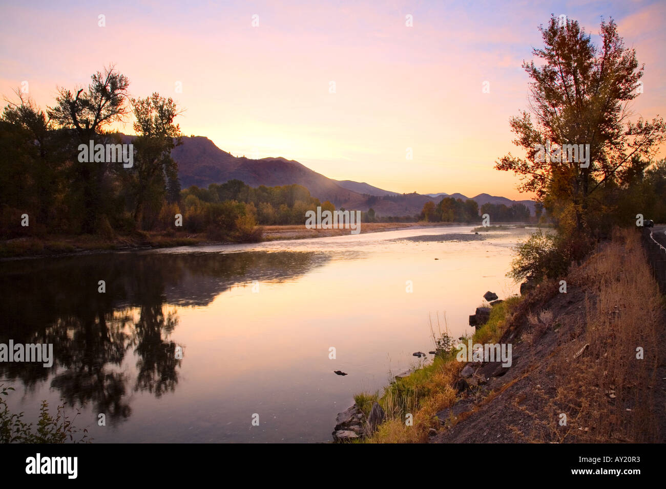 Sunrise on River Stock Photo - Alamy