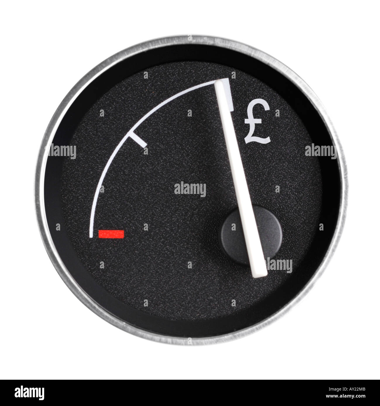 Fuel gauge marked with Pound sign, showing full Stock Photo - Alamy