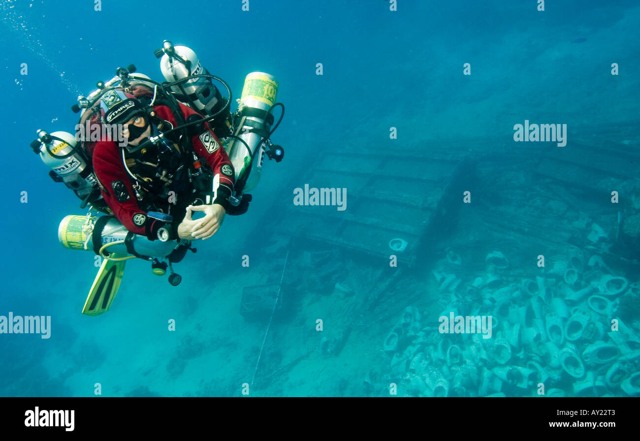 Leigh Cunningham in preparation for the world record deepest Wreck dive Yolanda reef Sharm Egypt ...