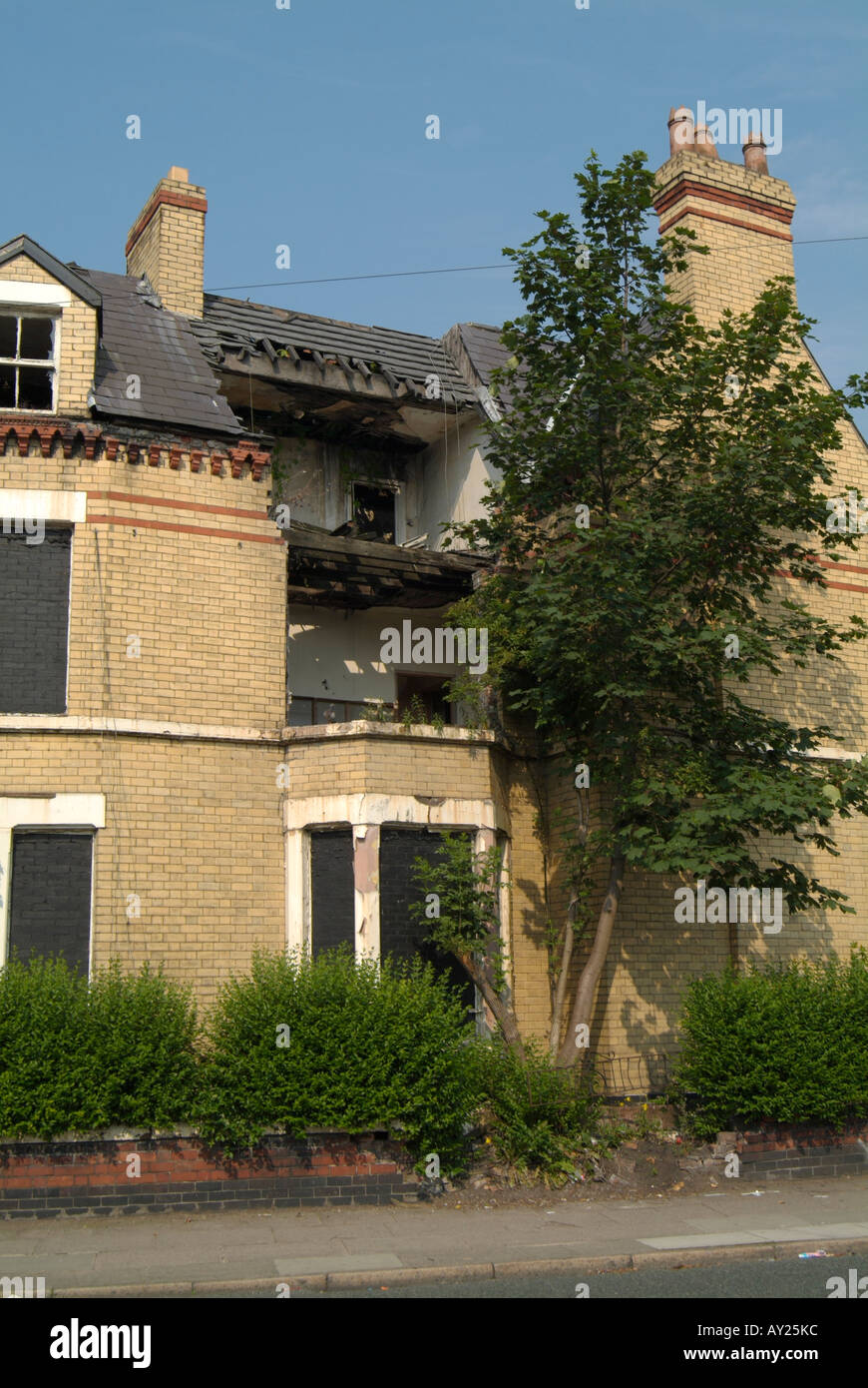 Derelict and boarded housing on the corner of Kingsley Road and Jermyn ...