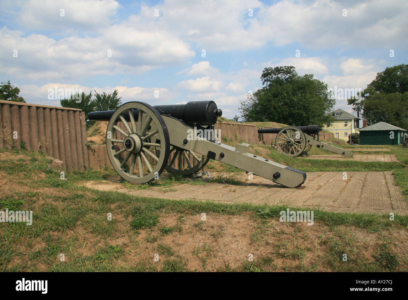 Side view (looking east) of a civil war era cannon at the American ...