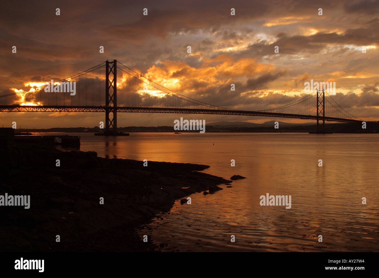 Firth of Forth road bridge at sunset Stock Photo - Alamy