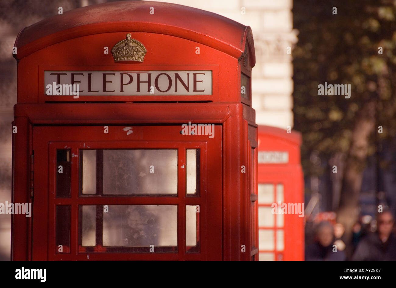 Two red telephone boxes in London Stock Photo - Alamy