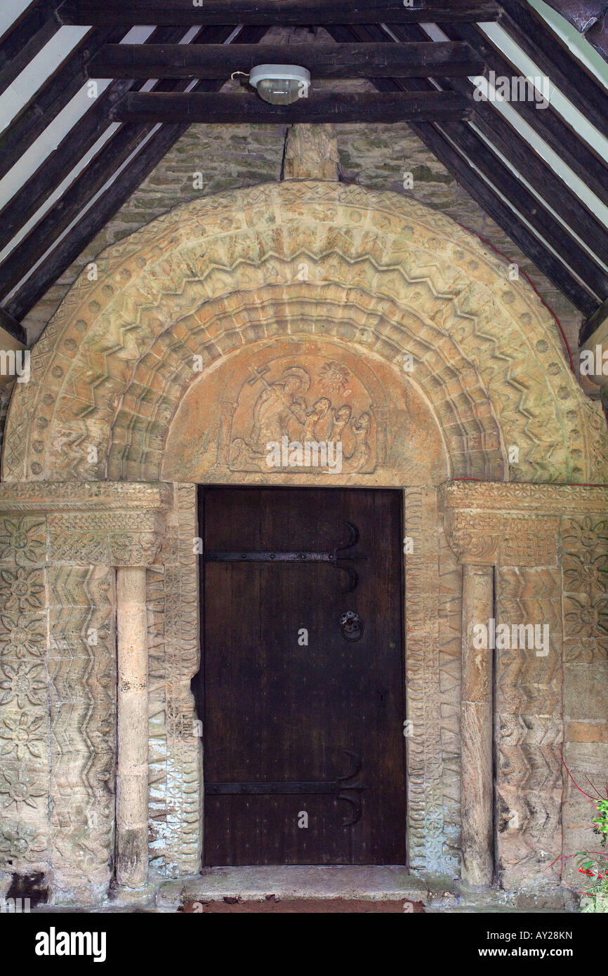 Entrance to the St. Swithin's Church in Quenington Cotswolds England ...