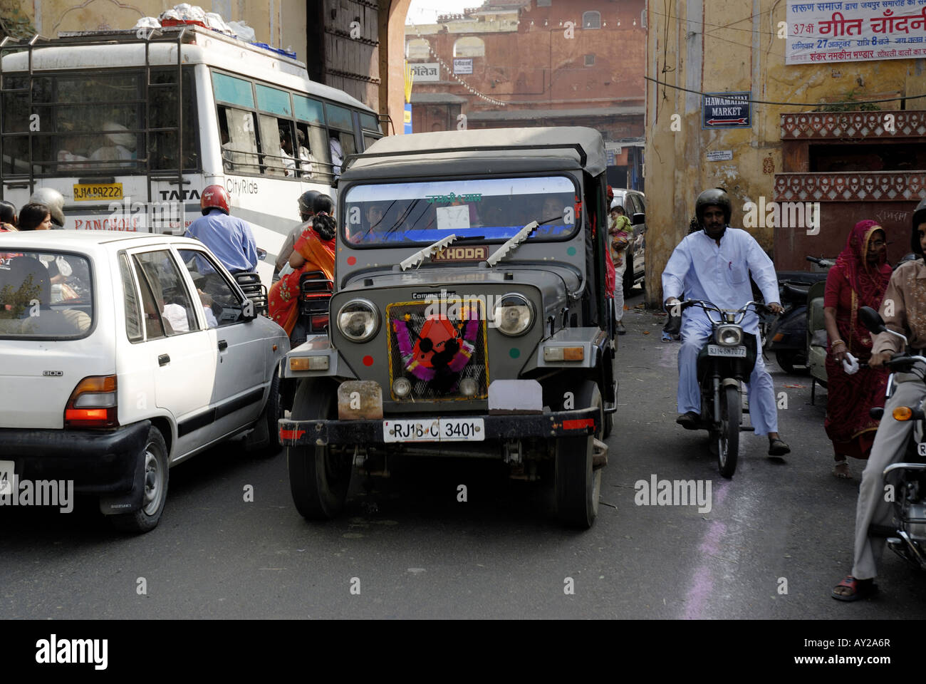 Traffic jam in a narrow street in Jaipur Rajasthan India Stock Photo ...