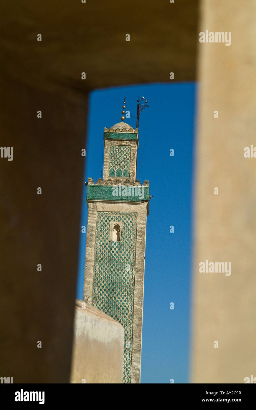 Green tiled Mosque minaret, Fes, Morocco Stock Photo - Alamy