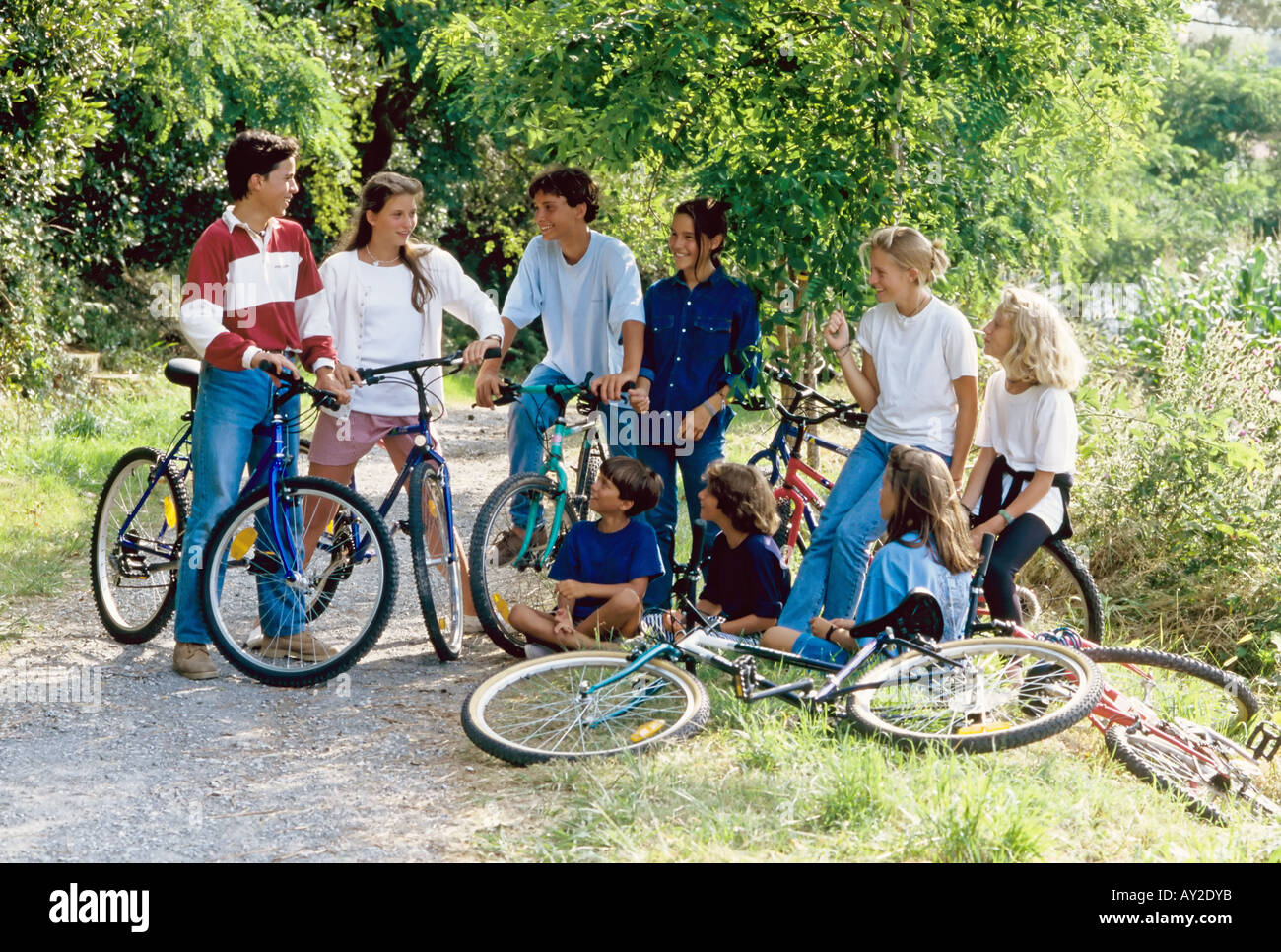 MR GROUP OF CHILDREN AND TEENAGERS WITH BIKES Stock Photo - Alamy