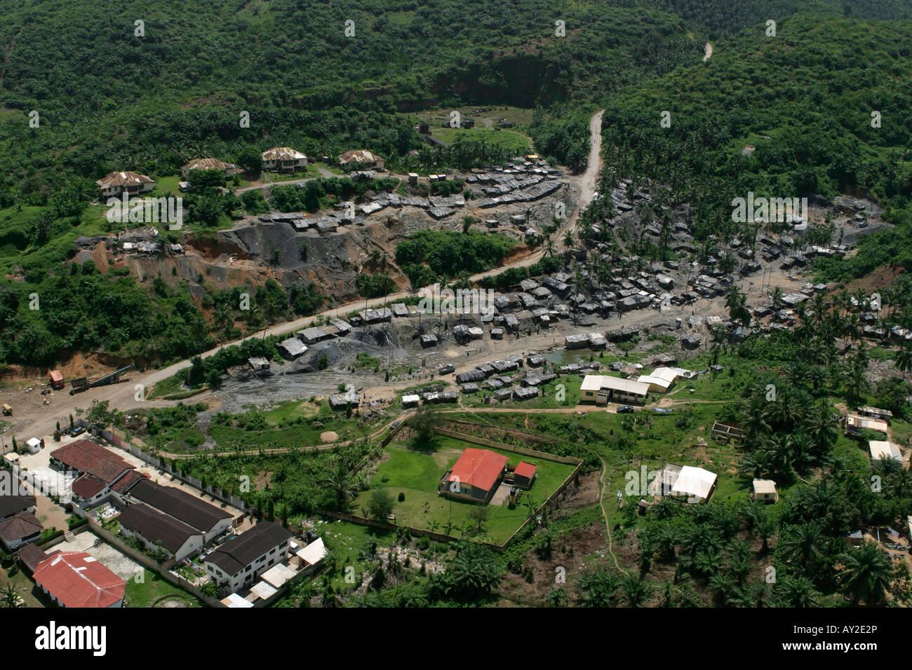 Aerial of environmental damage due illegal gold mining from Galamsay ...