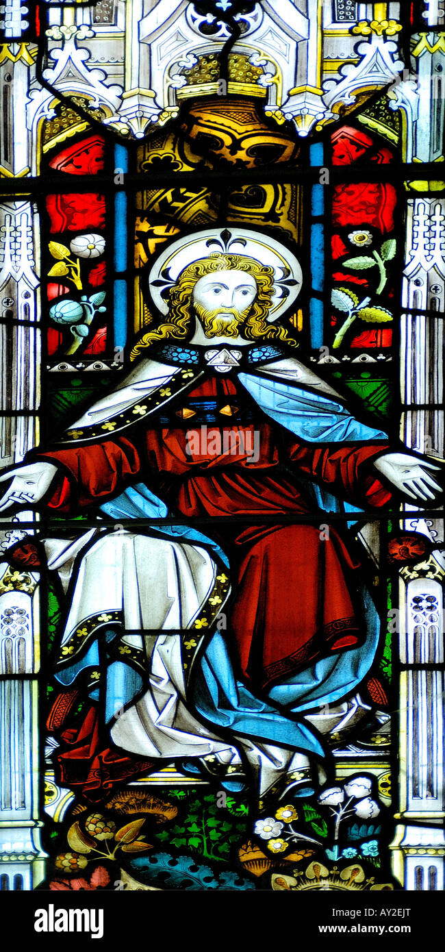 Stained glass window in St James Church in Christow Devon Stock Photo ...