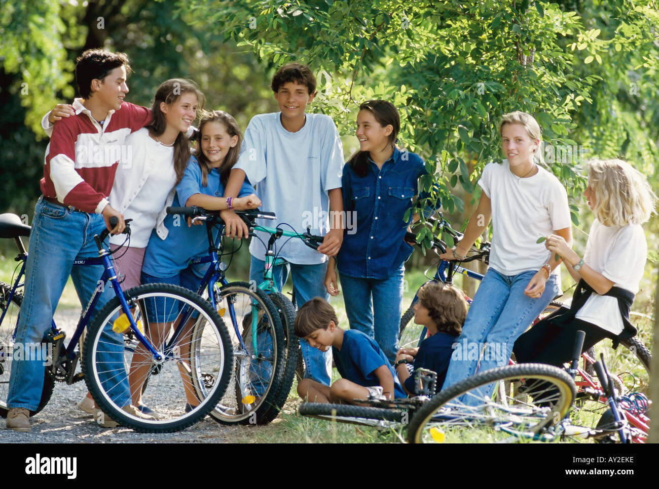 MR GROUP OF CHILDREN AND TEENAGERS WITH BIKES Stock Photo - Alamy