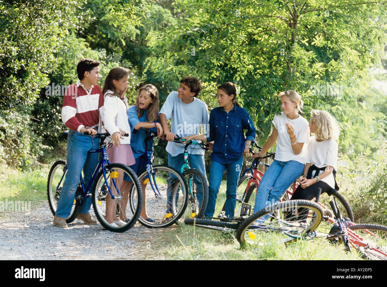 MR GROUP OF 7 TEENAGERS WITH BIKES Stock Photo - Alamy